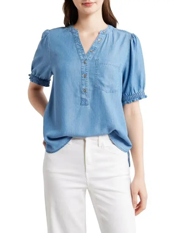 BEACHLUNCHLOUNGE Lowen Short Sleeve Chambray Top - Medium Wash