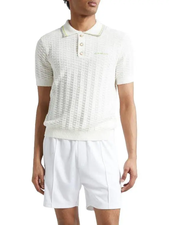 Casablanca Tennis Logo Embroidered Bouclé Polo - White