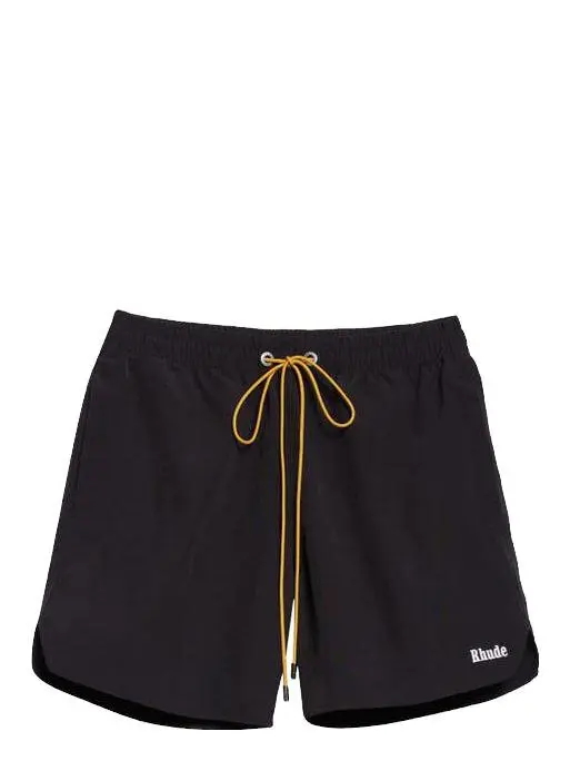 Rhude Classic Logo Nylon Swim Trunks - Black/white
