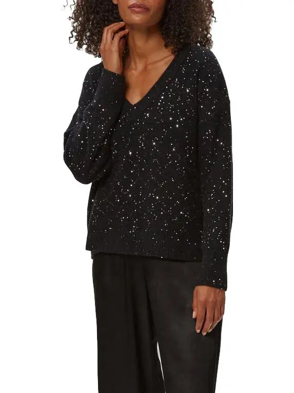 Michael Stars Sequin Embellished V-neck Sweater - Black