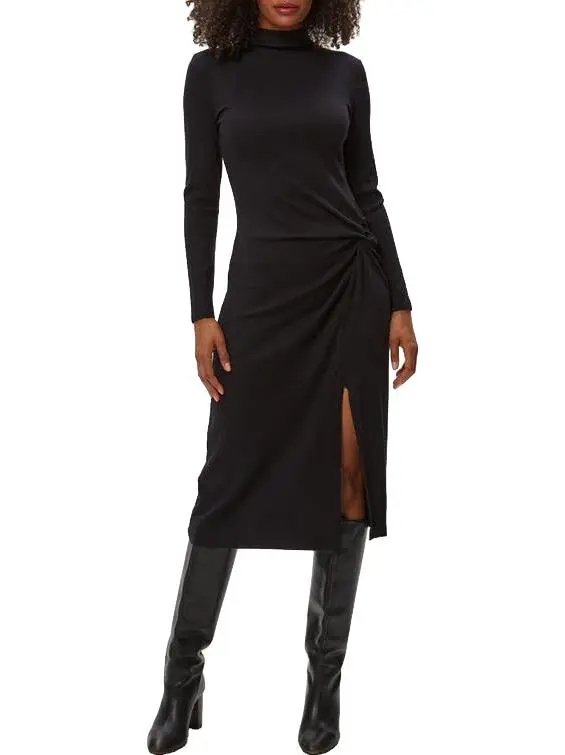 Michael Stars Twisted Mock Neck Midi Dress - Black