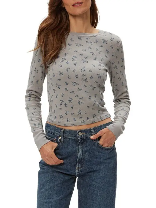 Michael Stars Floral Thermal Long Sleeve T-shirt - Sterling