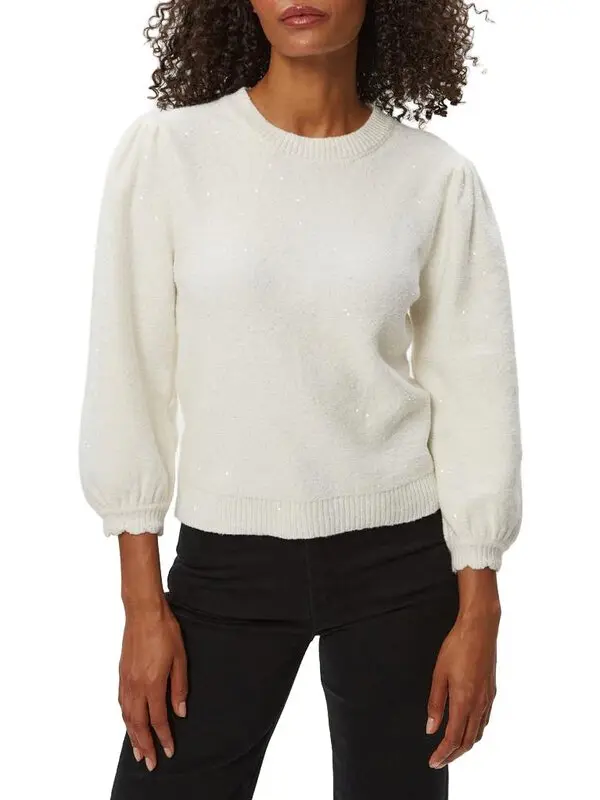 Michael Stars Sequin Embellished Balloon Sleeve Crewneck Sweater - Ivory