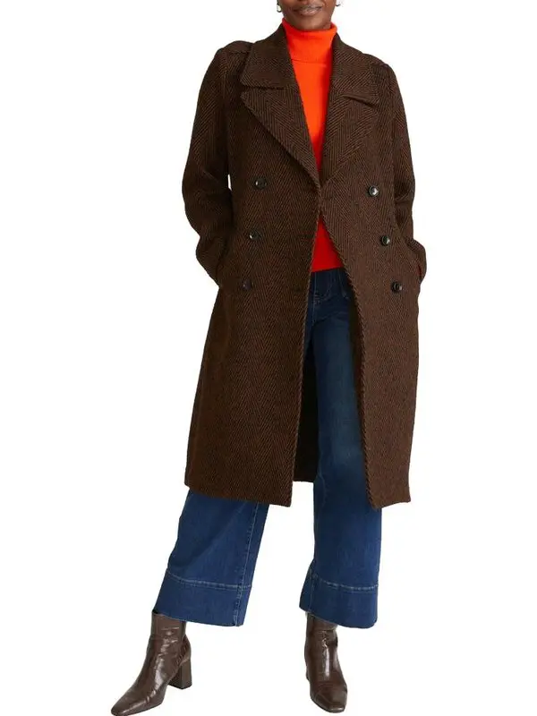 Universal Standard Callaghan Double Breasted Wool Blend Coat - Herringbone