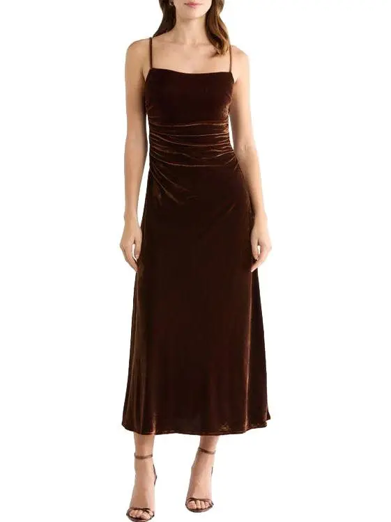 Astr The Label Valery Sleeveless Velvet Midi Dress - Brown
