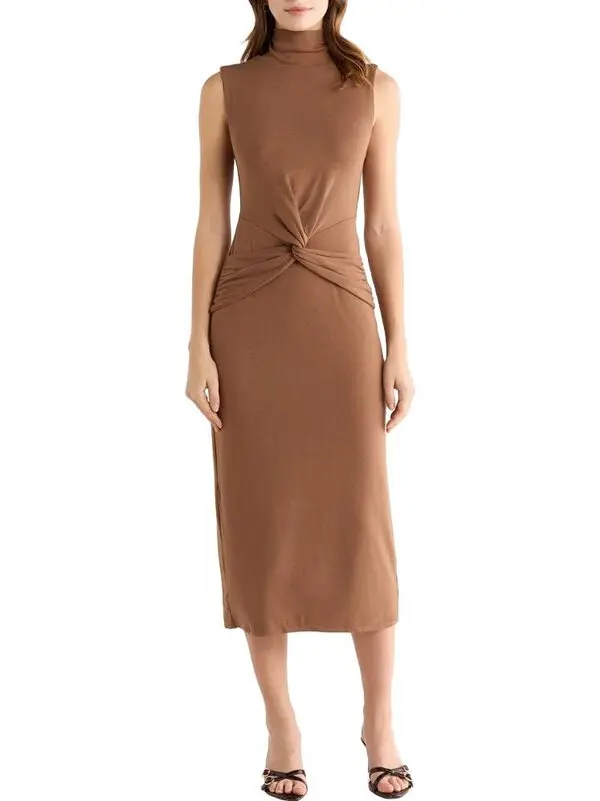 Astr The Label Riana Sleeveless Turtleneck Dress - Chestnut