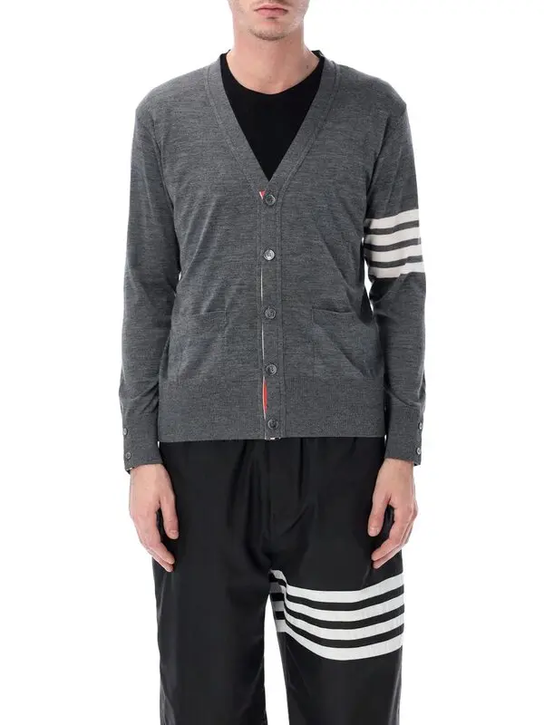 Thom Browne Wool 4-bar V-neck Cardigan - Grey