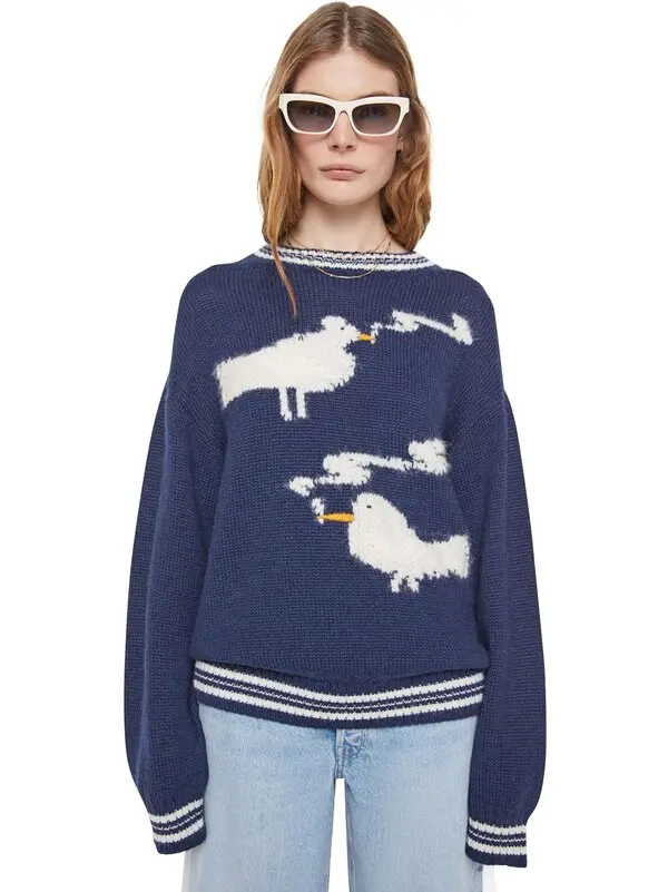 MOTHER Oversized Stoned Birds Jumper - Blue