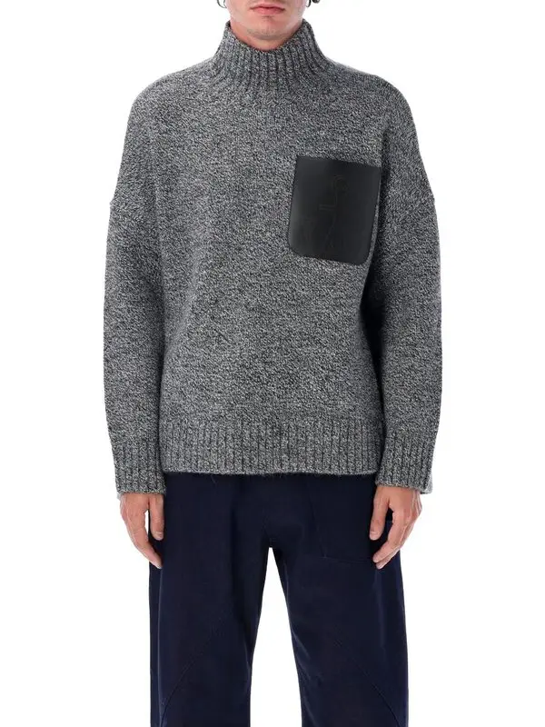 JW Anderson Wool And Alpaca-blend Jumper With Leather Pocket - Grey