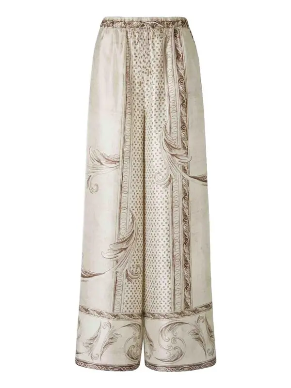 Max Mara Printed Silk Trousers - Beige