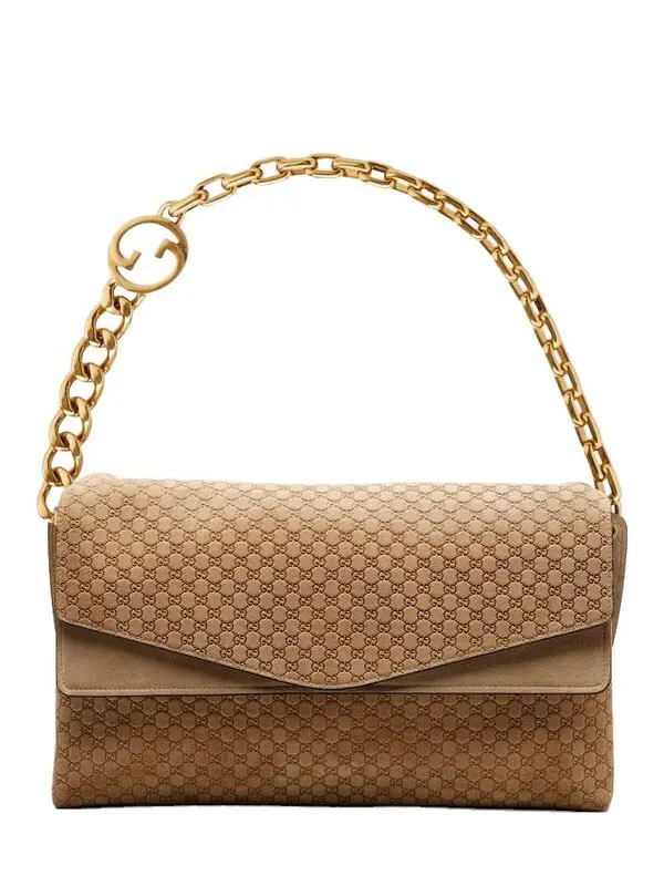 Gucci Interlocking G Large Suede Shoulder Bag - Beige