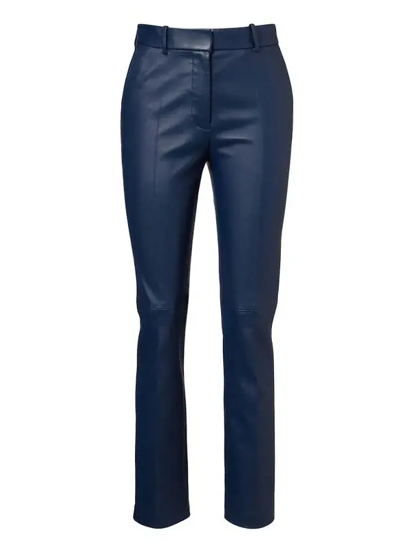 JOSEPH Coleman Leather Slim Pants - Blue