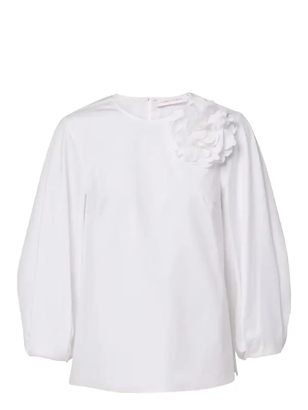 Carolina Herrera Floral Appliqué Cotton-blend Blouse - White