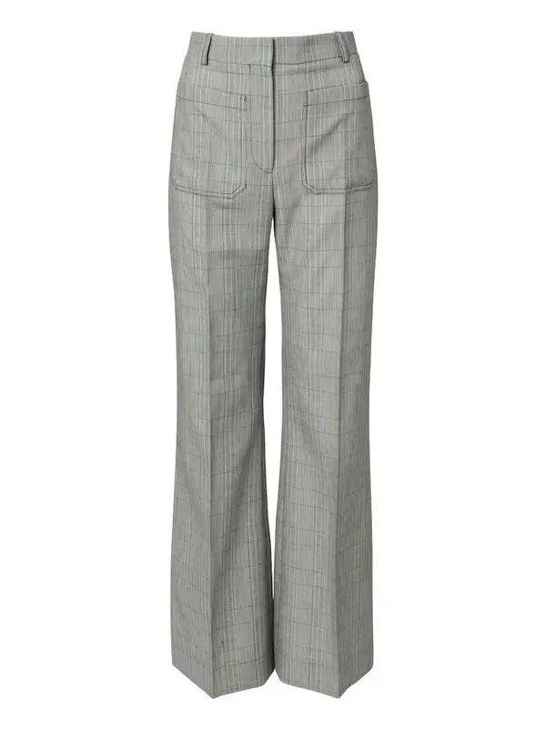 Victoria Beckham Checked Virgin Wool Straight Pants - Grey
