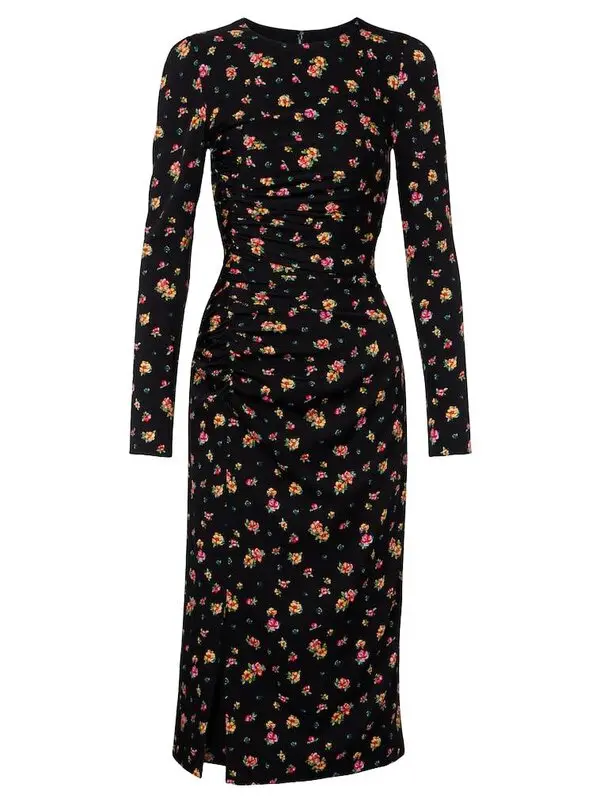 Dolce & Gabbana Floral Silk-blend Midi Dress - Black