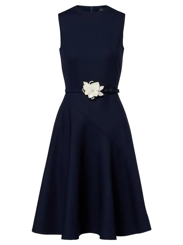 Oscar De La Renta Belted Wool-blend Midi Dress - Blue