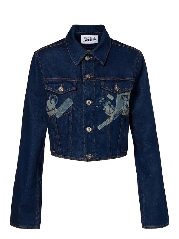 Jean Paul Gaultier Cropped Denim Jacket - Blue