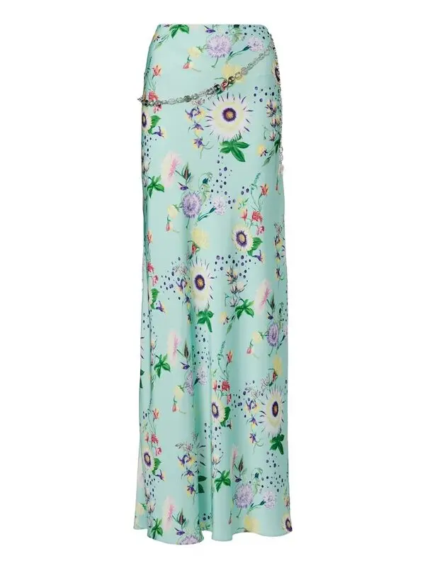 Rabanne Chain-detail Floral Satin Maxi Skirt - Multicoloured