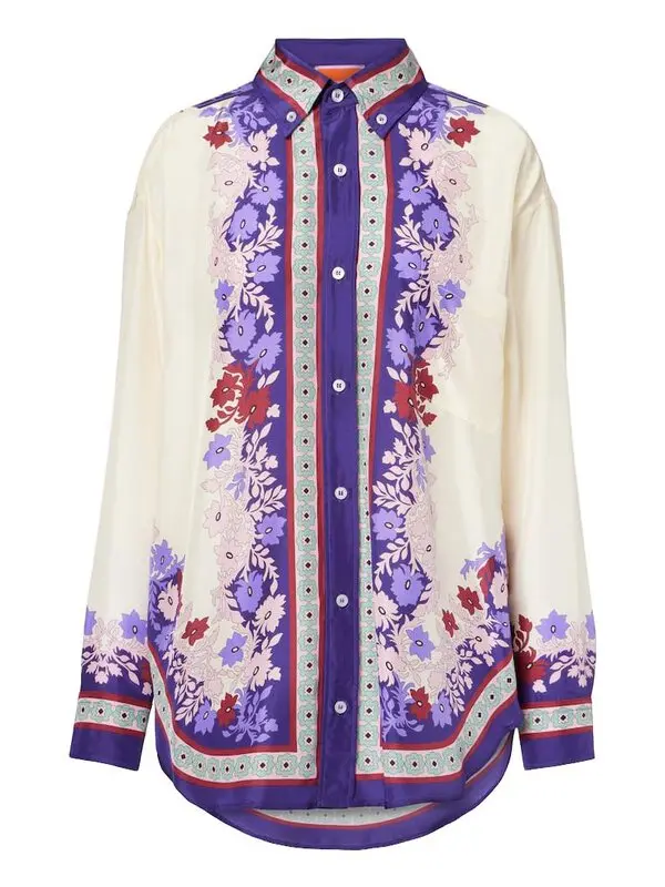 La DoubleJ Printed Silk Button-down Shirt - White
