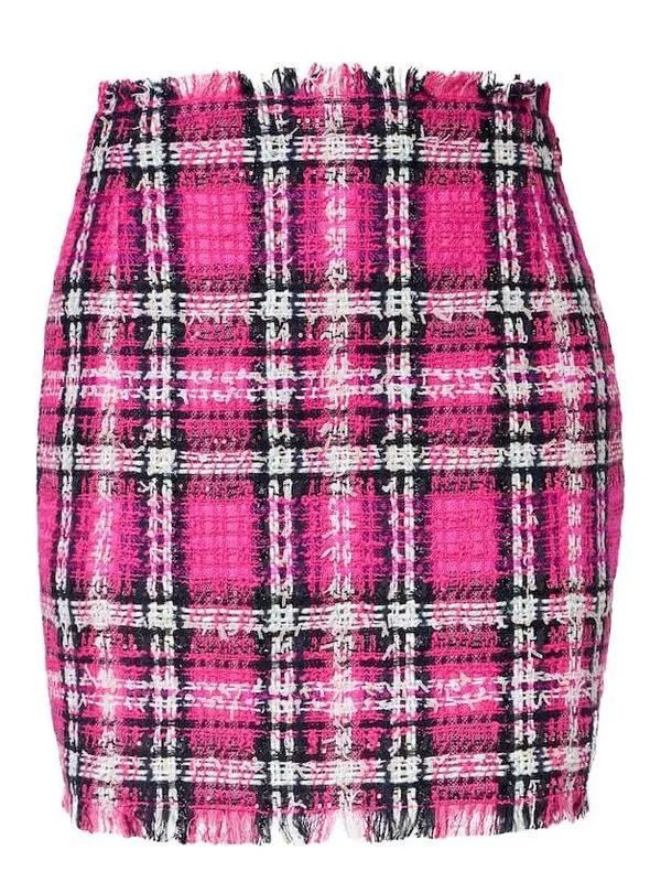 Balmain Checked Tweed Miniskirt - Pink