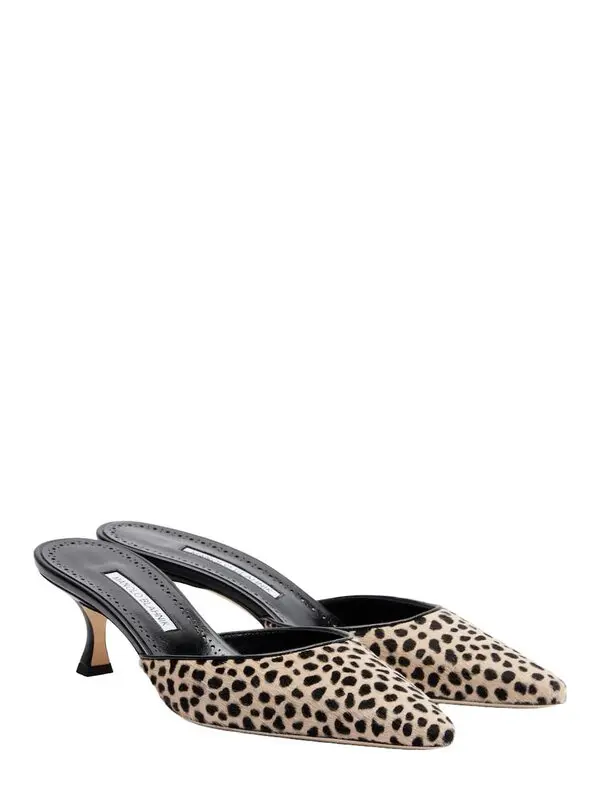 Manolo Blahnik Carolyne 50 Leopard-print Calf Hair Mules - Beige