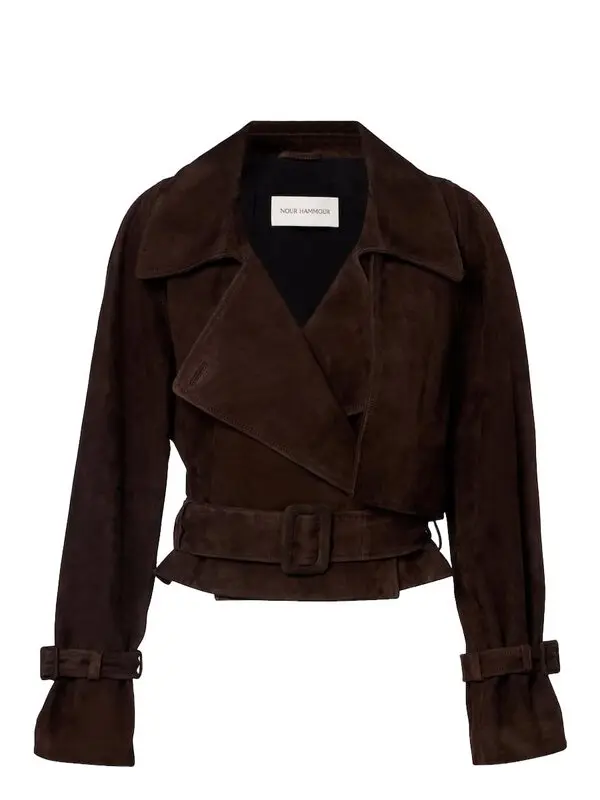 Nour Hammour Hatti Cropped Suede Jacket - Brown