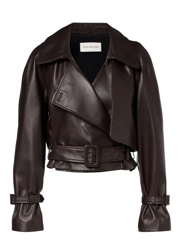 Nour Hammour Hatti Cropped Leather Jacket - Brown