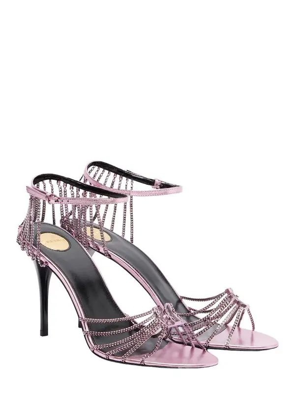 Saint Laurent Babylone 90 Leather-trimmed Sandals - Pink