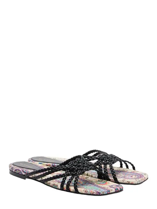 Etro Canvas-trimmed Printed Leather Slides - Black