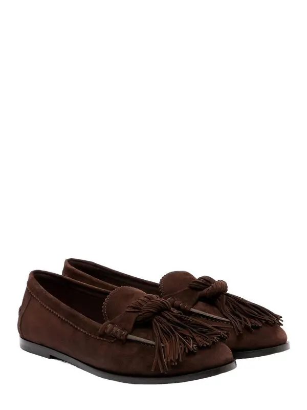 AQUAZZURA Freddie Fringed Loafers - Brown