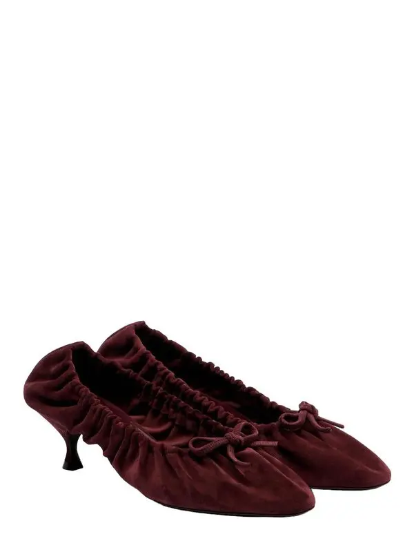 HERBERT LEVINE Gather Around Ruched Suede Pumps - Burgundy