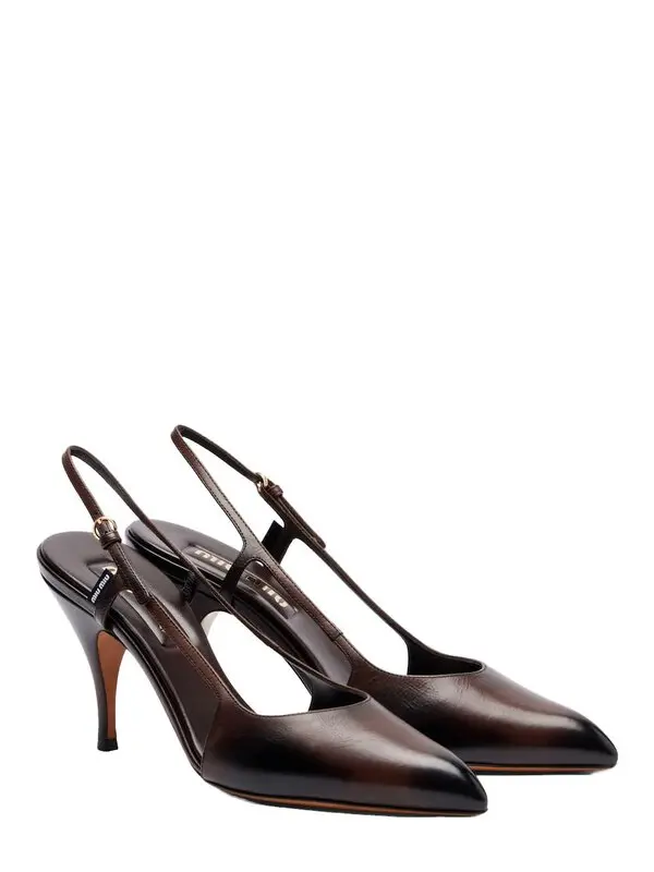 Miu Miu Leather Slingback Pumps - Brown