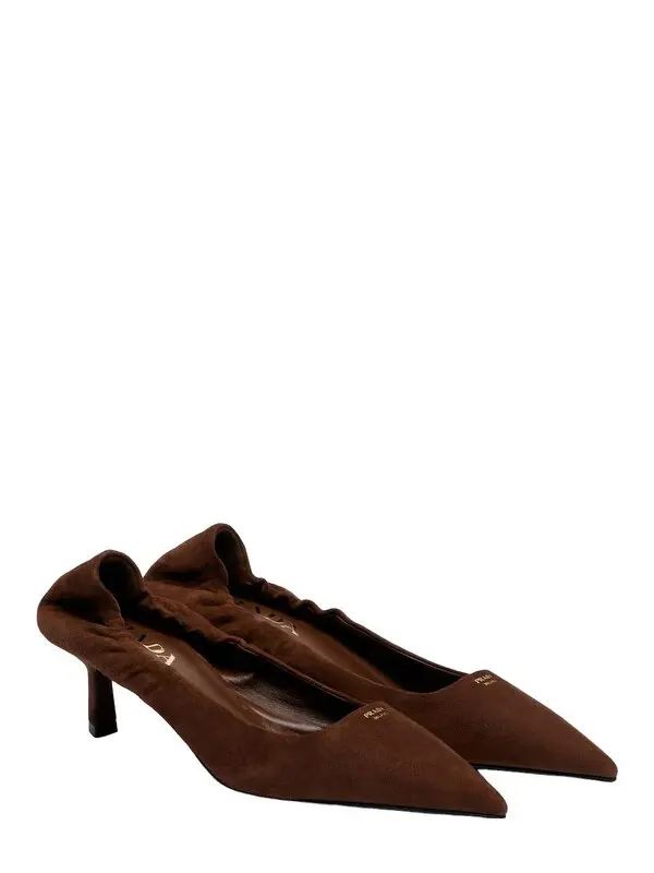 Prada 55 Logo Suede Pumps - Brown