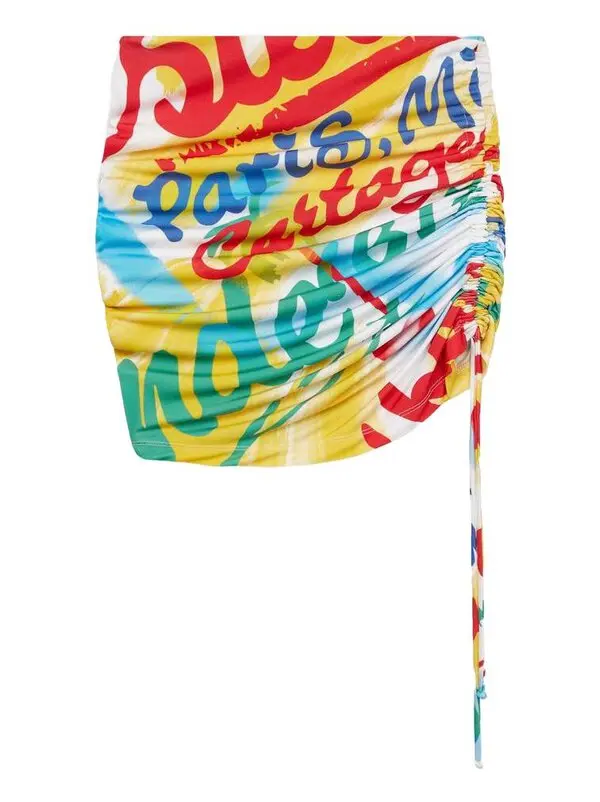 DONDE ESTEBAN Letter Print Drawstring Skirt - Yellow