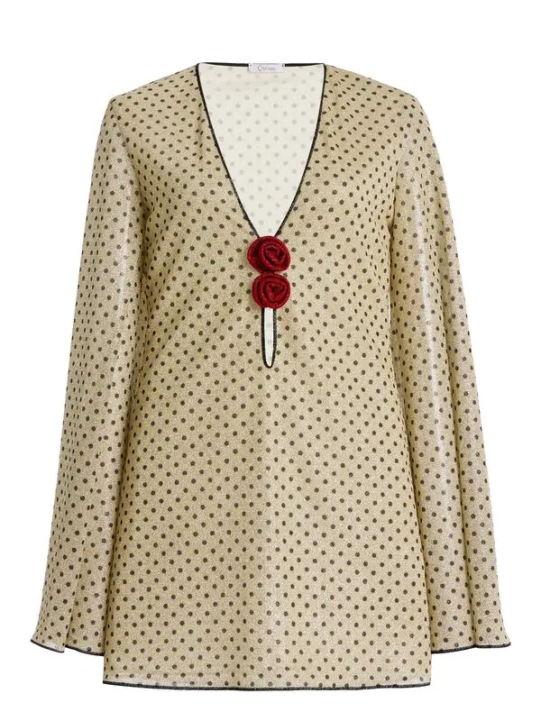 Oseree Lumière Polka-dot Mini Kaftan With Rose Detailing - Black,white