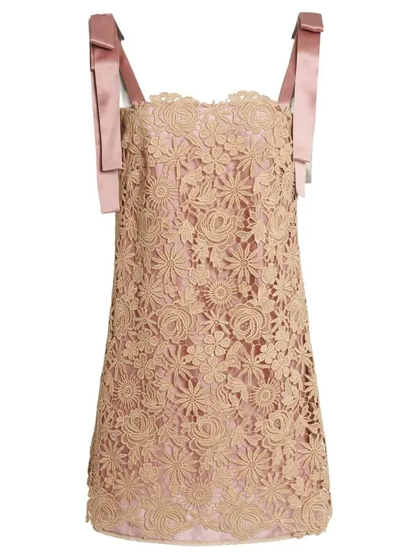 Valentino Garavani Lace Cotton-blend Mini Dress - Neutral