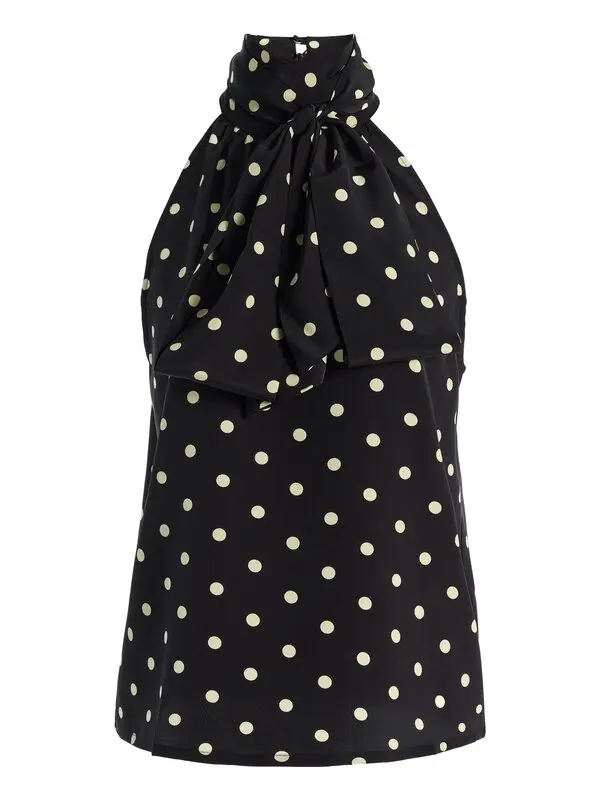Françoise Susan Polka-dot Silk Tie-neck Top - Black/white