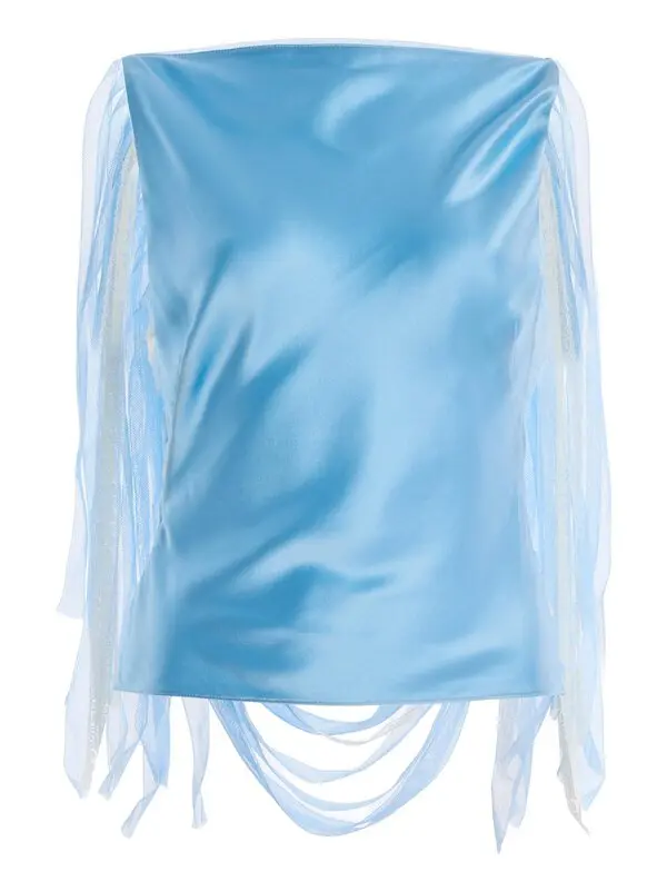 Christopher Esber Lattice Lace-trimmed Hammered-silk Top - Blue