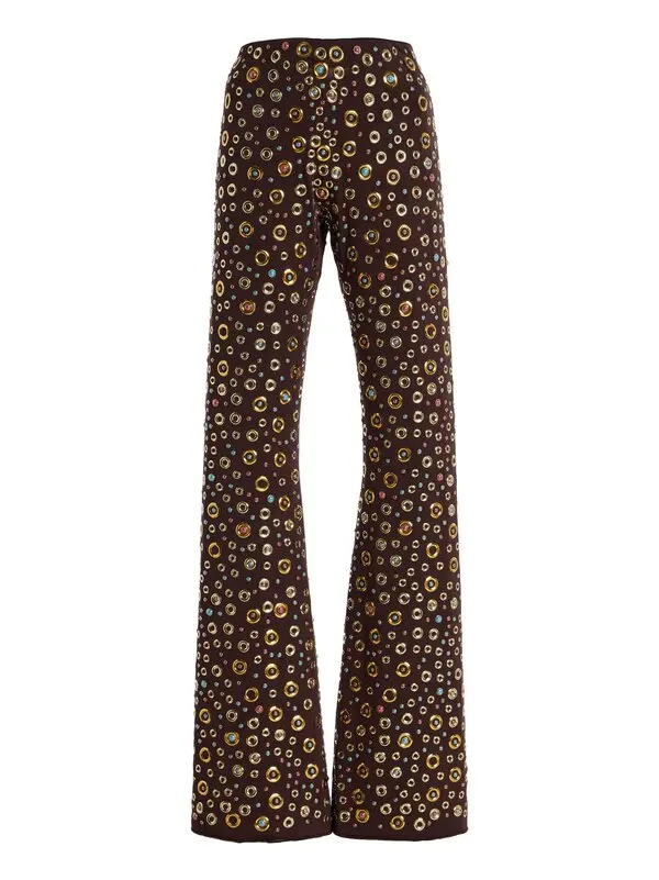 Oseree Studded Flared Pants - Brown
