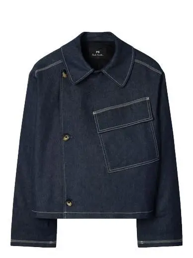 Paul Smith Denim Cotton-blend Asymmetric Jacket - Blue