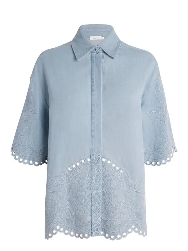 Zimmermann Denim Embroidered Daylight Shirt - Blue