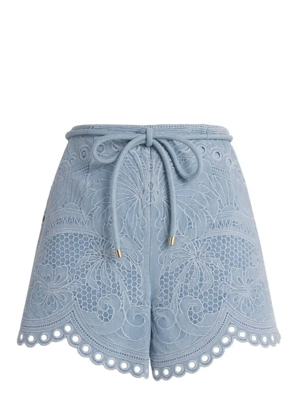 Zimmermann Embroidered Denim Shorts - Blue