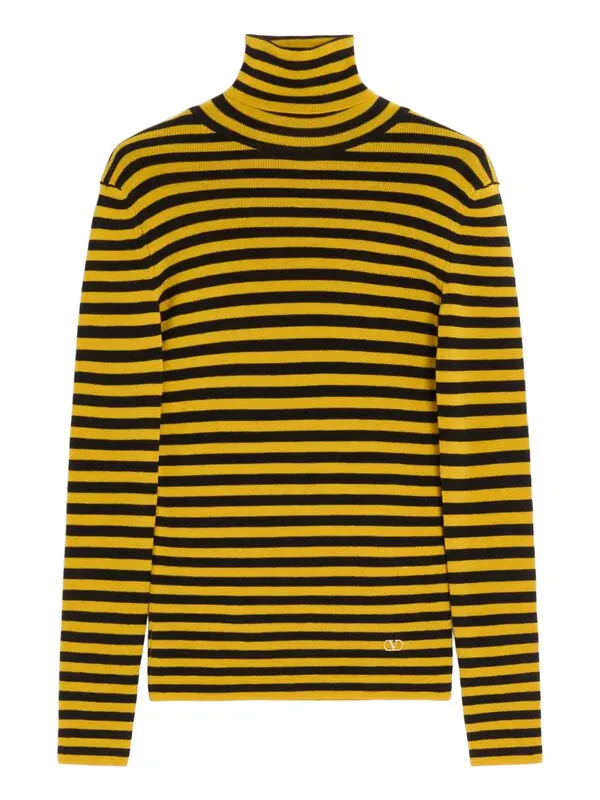 Valentino Garavani Wool Stripe Sweater With Vlogo - Yellow