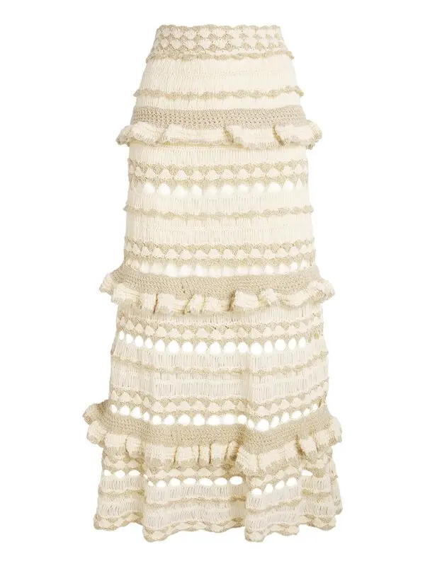 Zimmermann Metallic Crochet Midi Skirt - Ivory