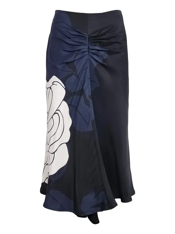 Victoria Beckham Printed Twill Midi Skirt - Navy