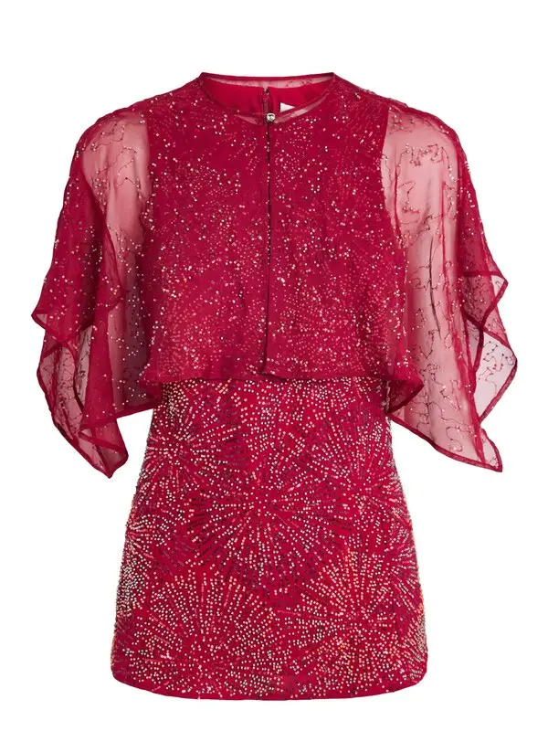 Rabanne Embellished Top And Cape - Burgundy