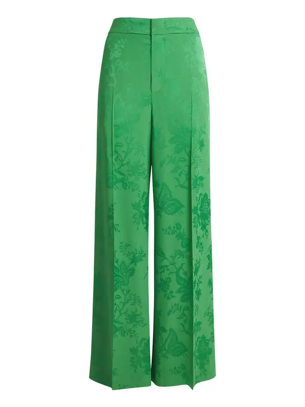 Etro Satin Floral Wide-leg Trousers - Green