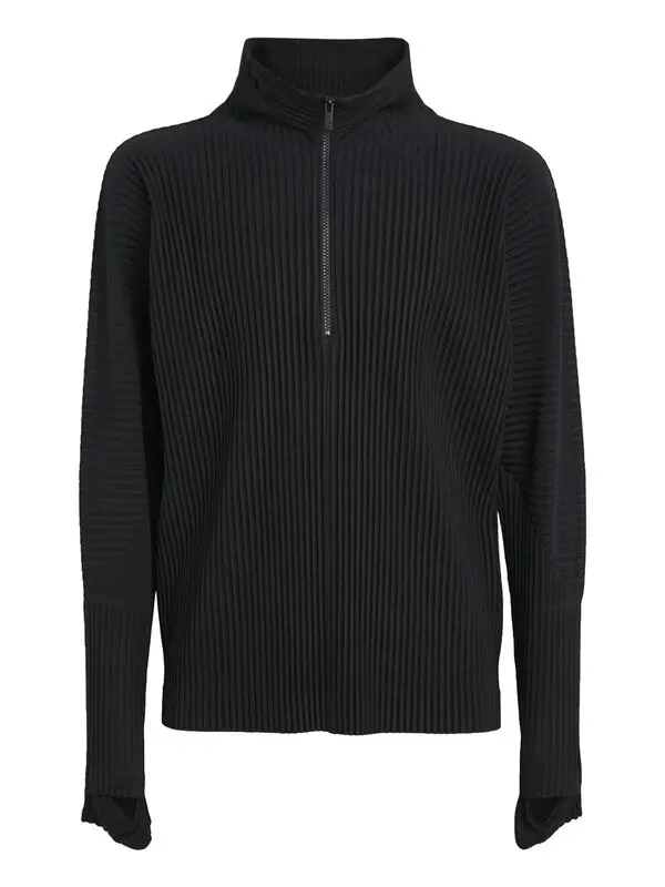 Issey Miyake Pleated Half-zip Sweater - Black