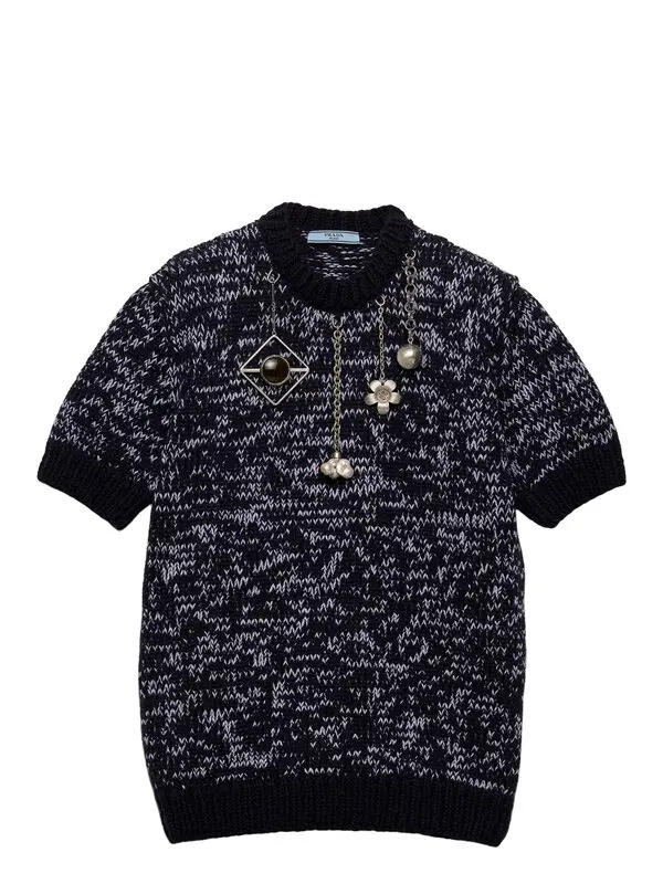 Prada Short-sleeved Wool Sweater With Pendants - Blue