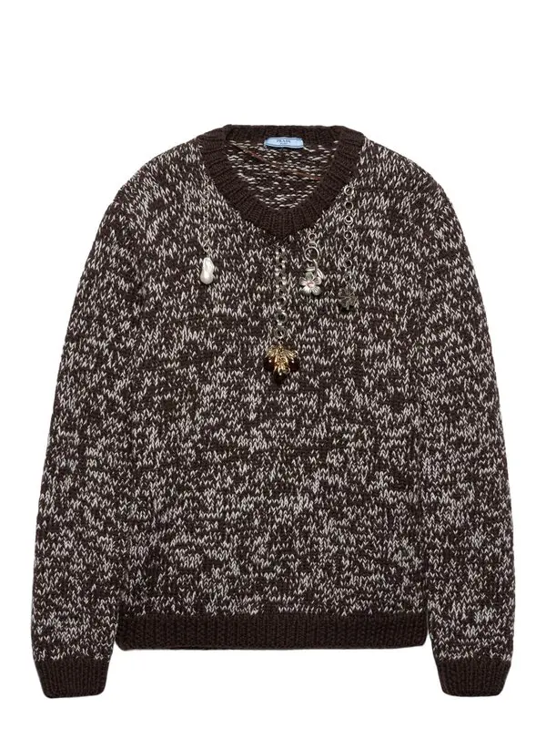 Prada Wool Crew-neck Sweater With Pendants - Brown